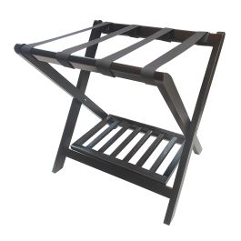 Wooden Luggage Rack with Shelf, Black Wooden Luggage Rack, Bamboo ...